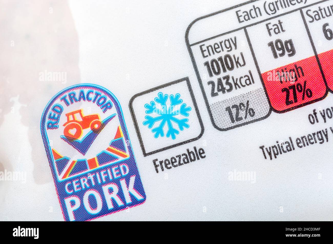 Red Tractor label on packet of ASDA supermarket own-label Lincolnshire ...