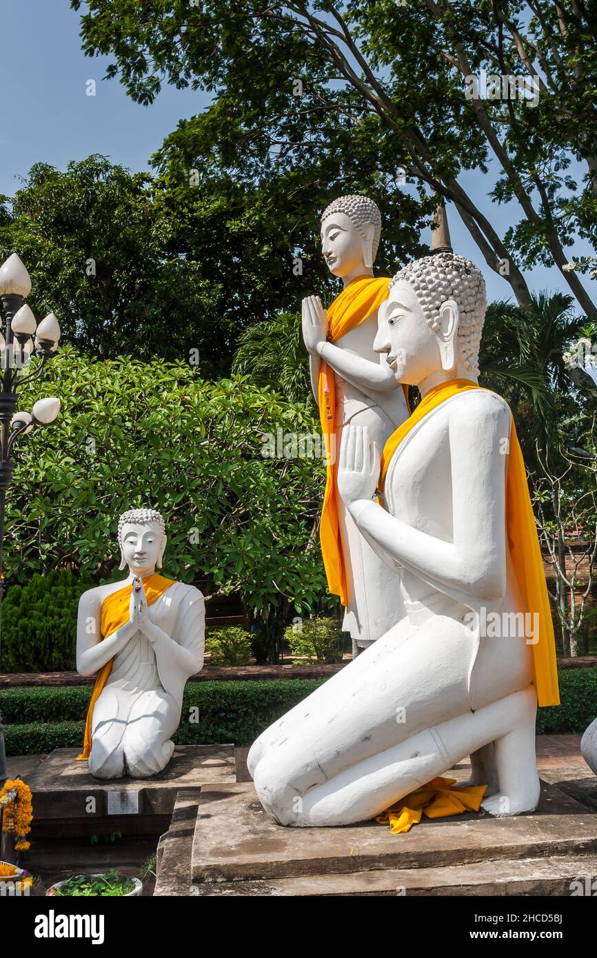 Statue of Buddha and his disciples at Ayutthaya, the 13 century ...