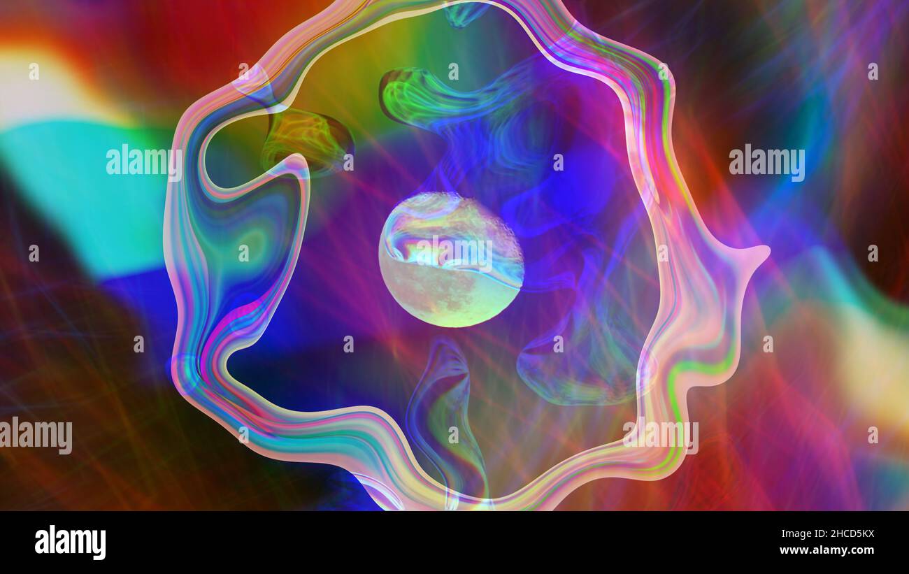 Abstract background with a fantasy decor of figures and rainbow ...