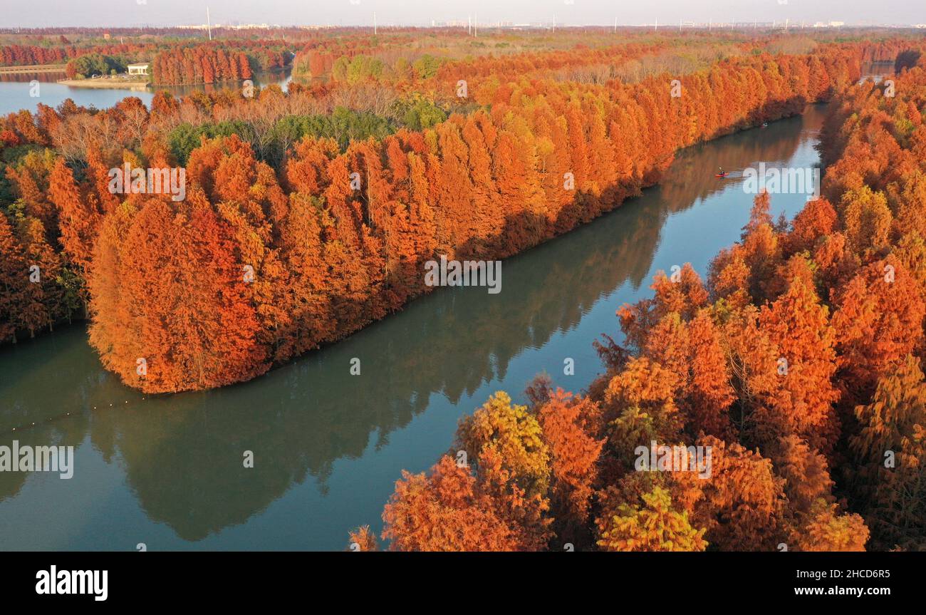 SHANGHAI, CHINA - DECEMBER 13, 2021 - An aerial photo shows the red ...