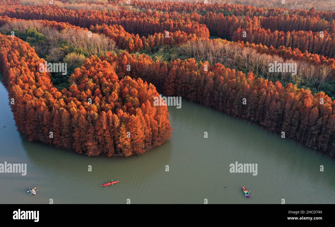 SHANGHAI, CHINA - DECEMBER 13, 2021 - An aerial photo shows the red ...