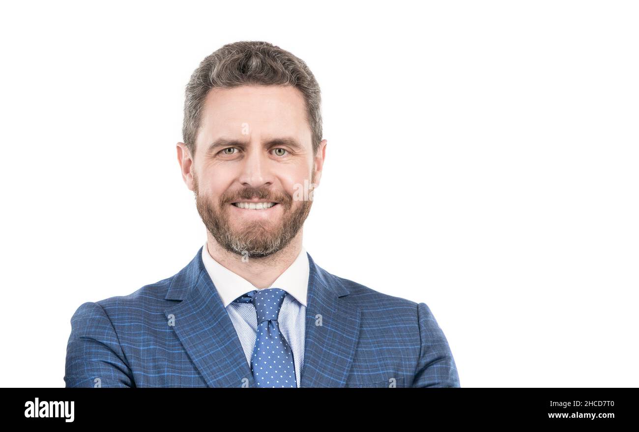 Portrait of happy manager professional man employee smiling isolated on ...