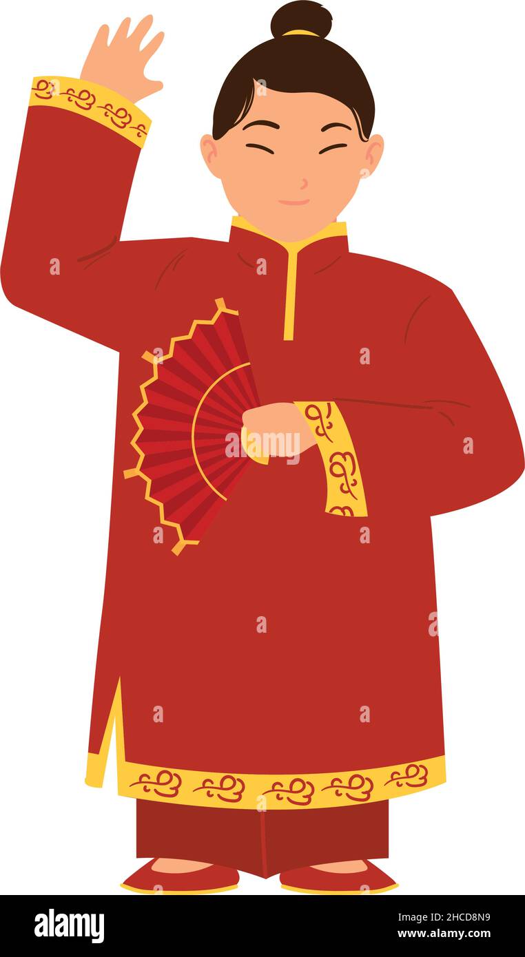 young chinese man with fan Stock Vector Image & Art - Alamy