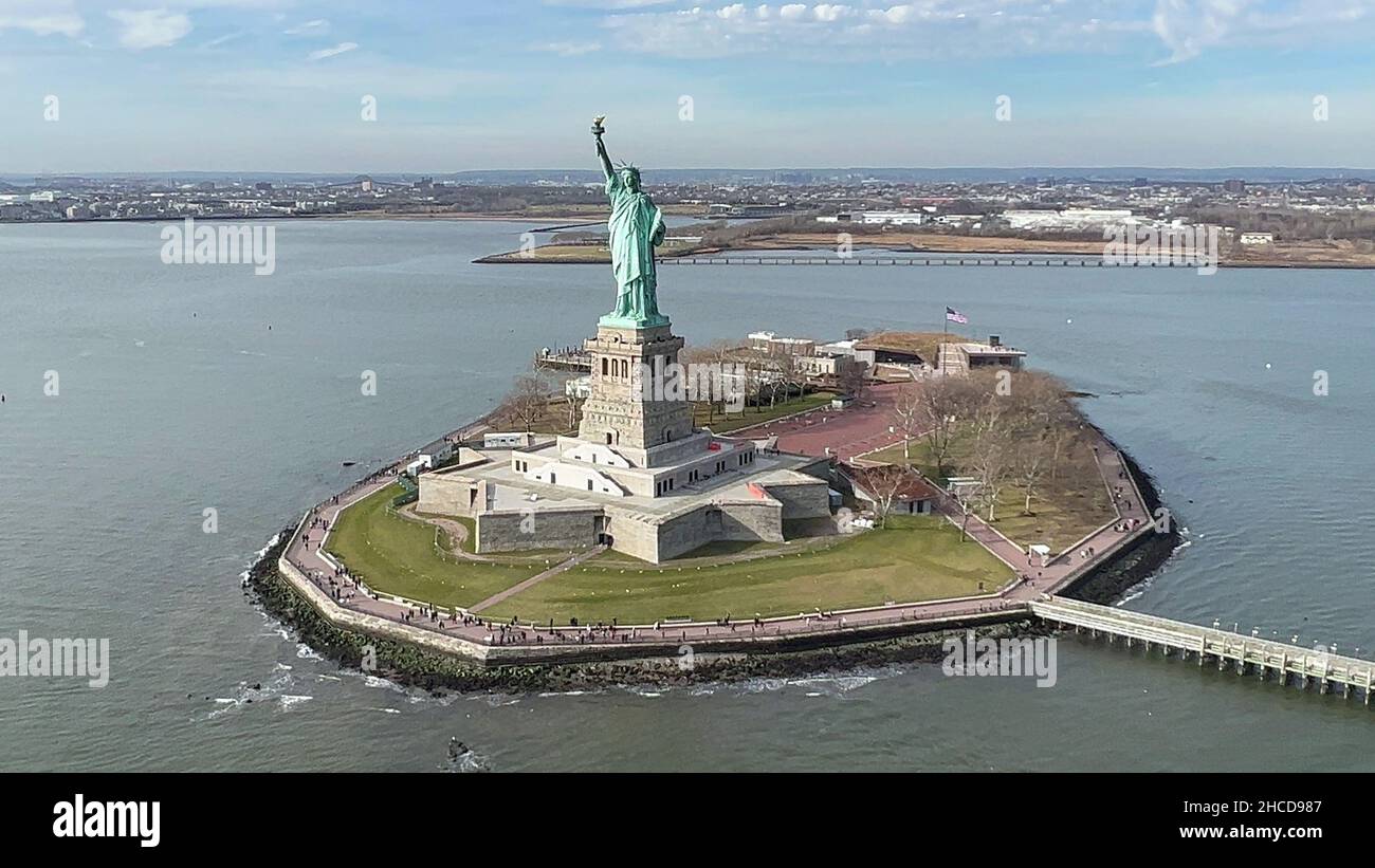 The stunning aerial view of the Statue of Liberty, taken from a ...
