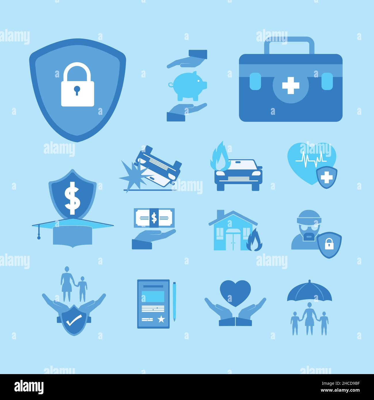 set of fourteen insurance icons Stock Vector Image & Art - Alamy