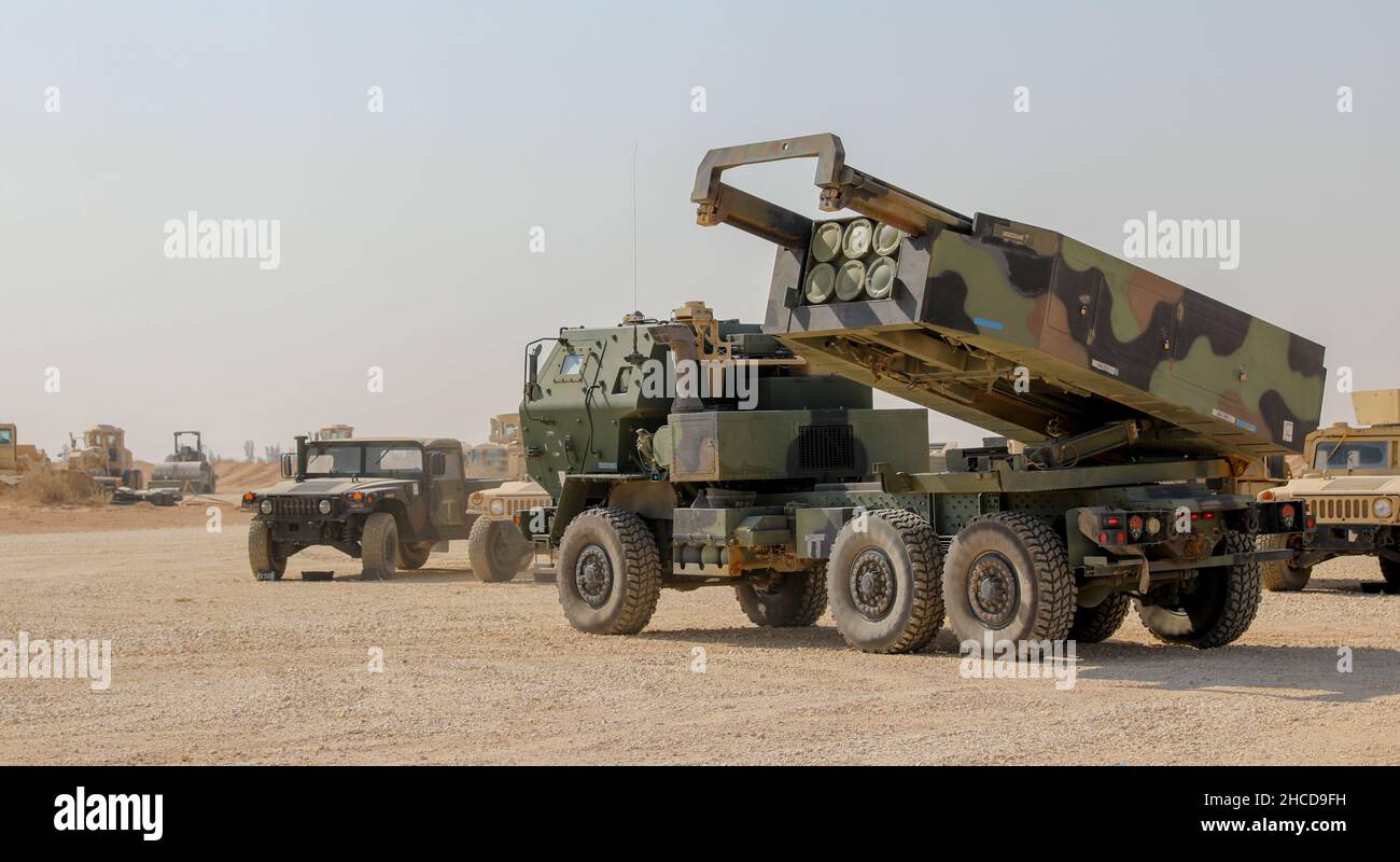 A U.S. Army National Guard High Mobility Artillery Rocket System ...
