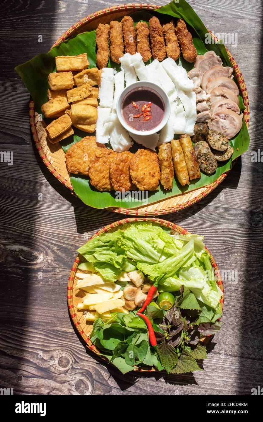Vietnamese food set, bun dau mam tom, popular street food made from ...