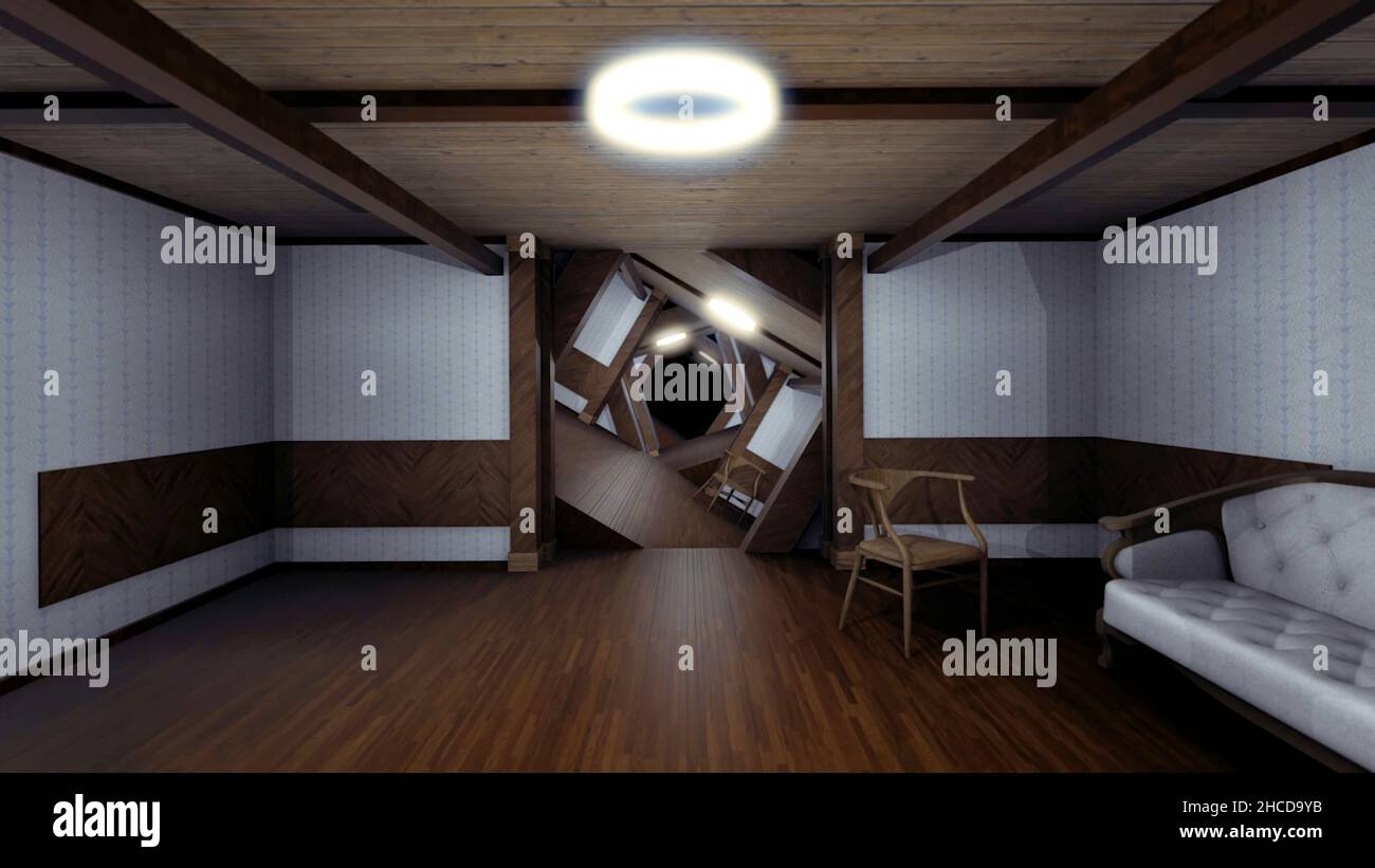 Endless long corridor in a form of surreal tunnel. Abstract spinning ...