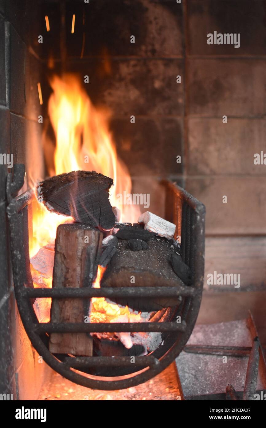 flames from a wood stove fire Stock Photo - Alamy