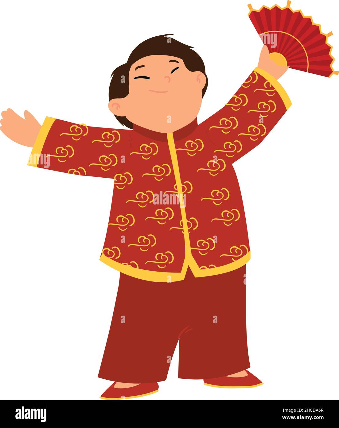 happy chinese man with fan Stock Vector Image & Art - Alamy