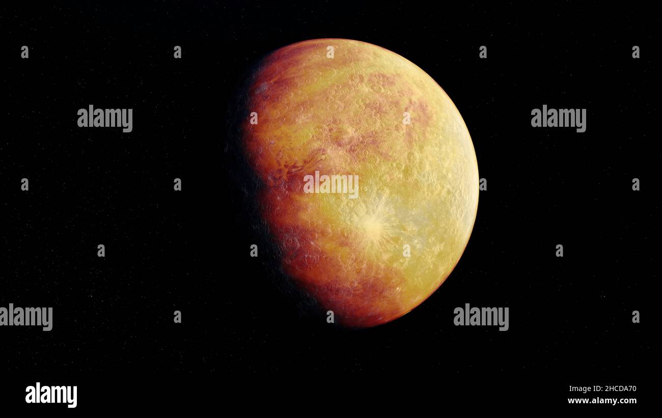 Abstract realistic planet Venus rotating on black background, Solar ...