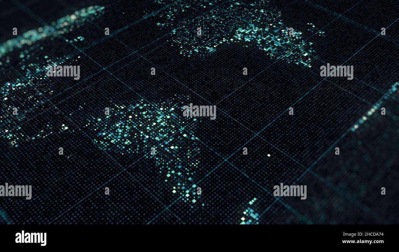 Abstract continents formed by rows of tiny cells with crossed straight ...