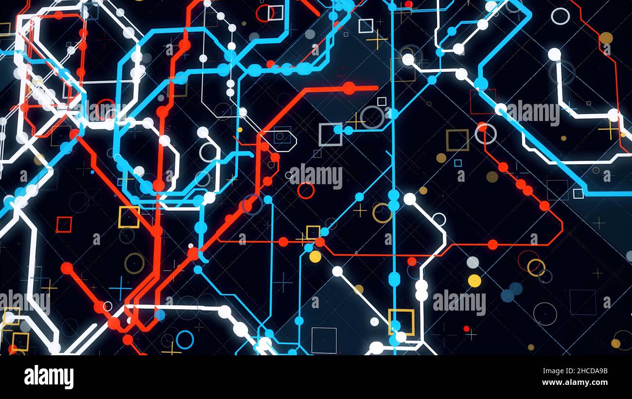 Abstract futuristic electronic circuit board with electrical signals ...
