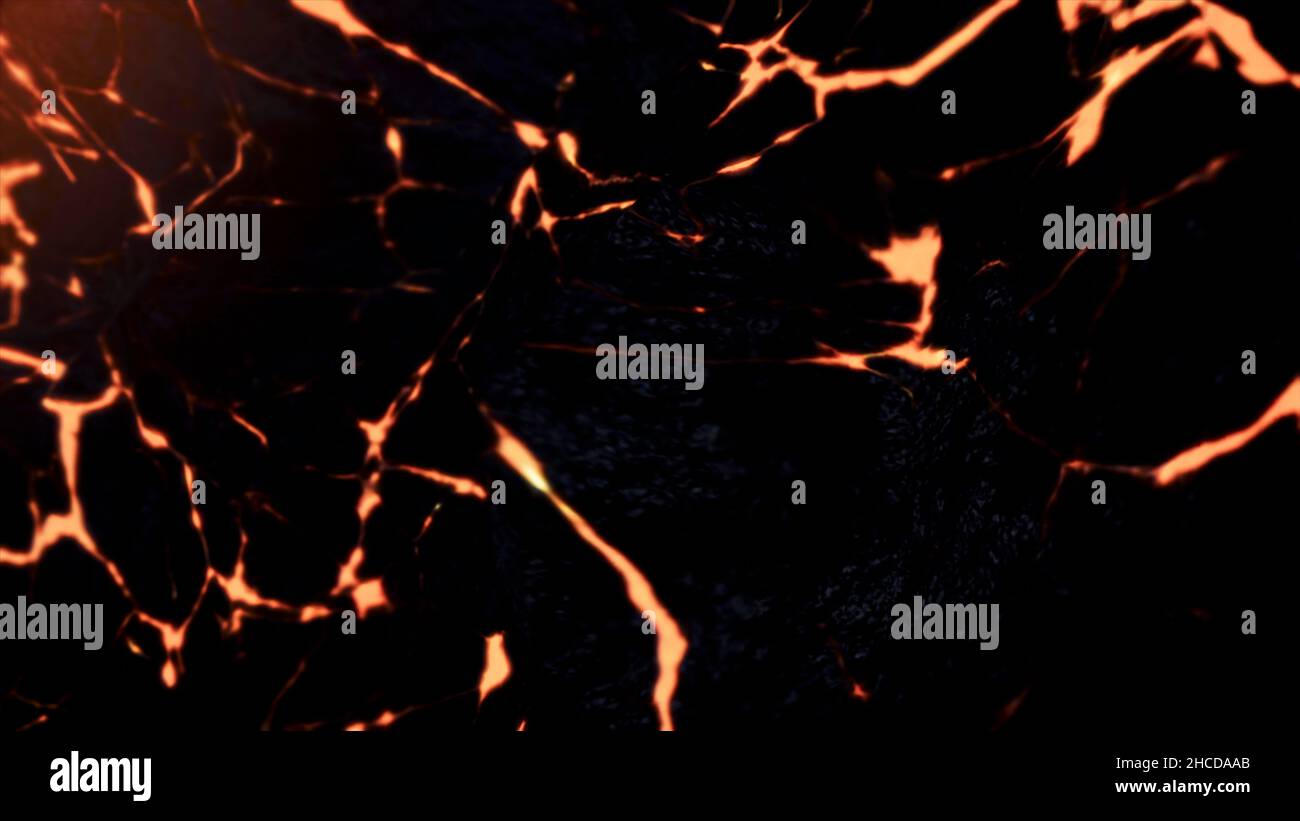 Burning, red lava with cracks on stone surface, top view, seamless loop ...