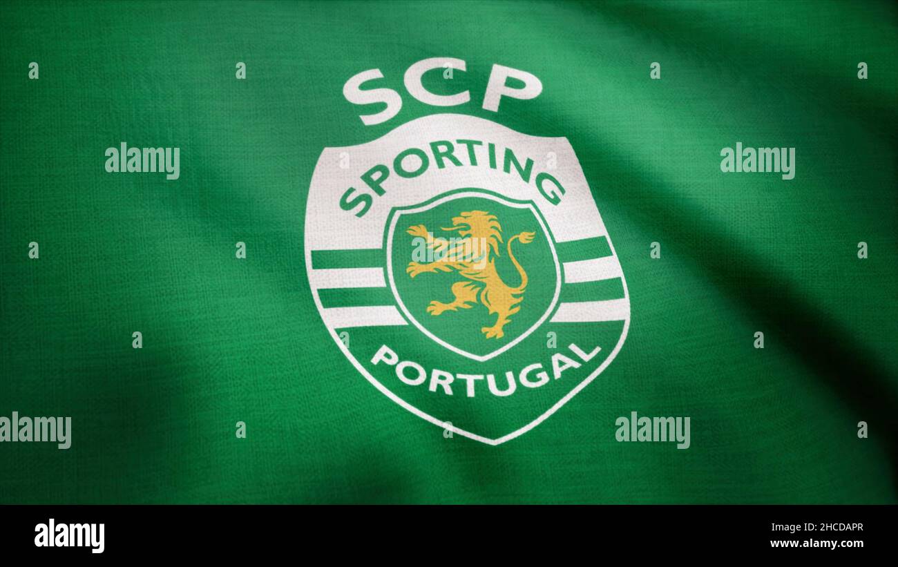 Sporting Portugal flag is waving. Waving flag with Sporting Portugal ...