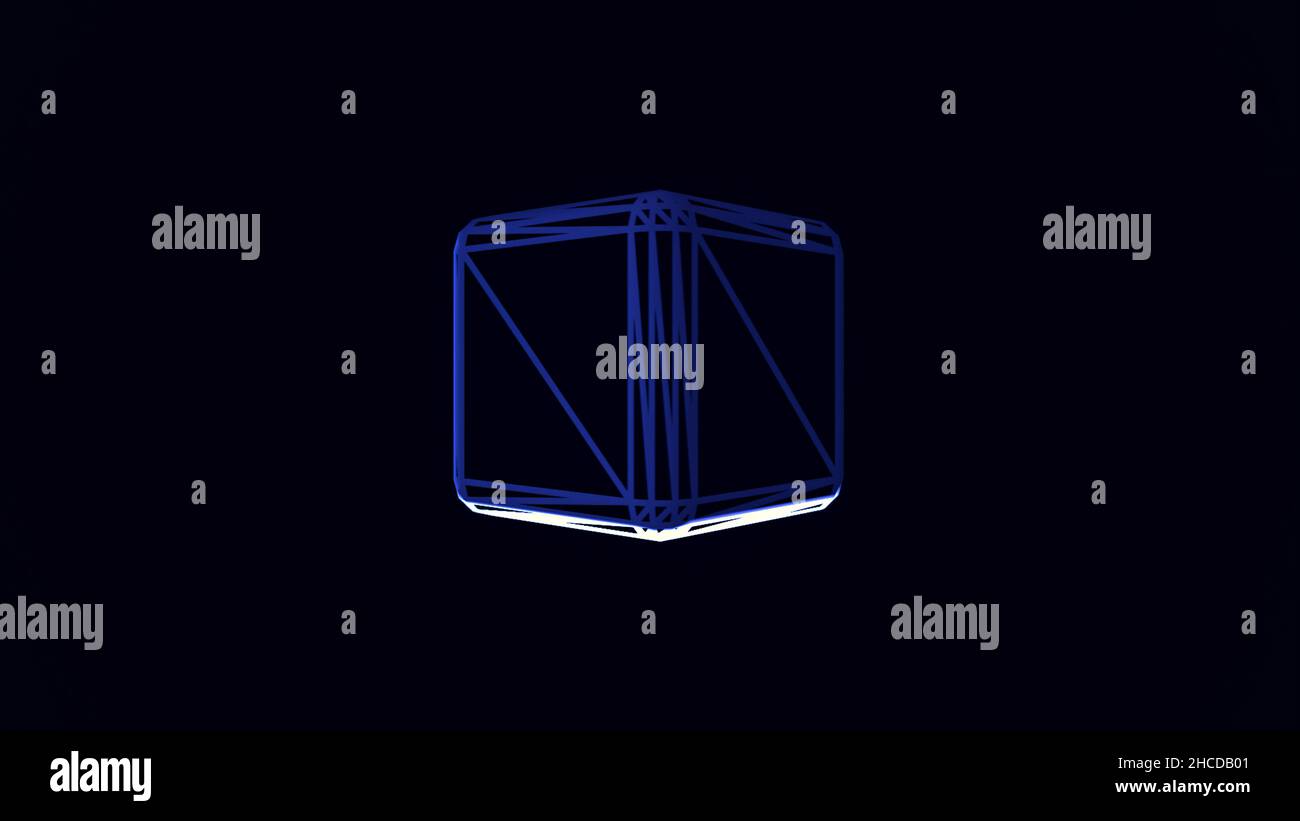 Animation with blue and white cube edges rotating on black background ...