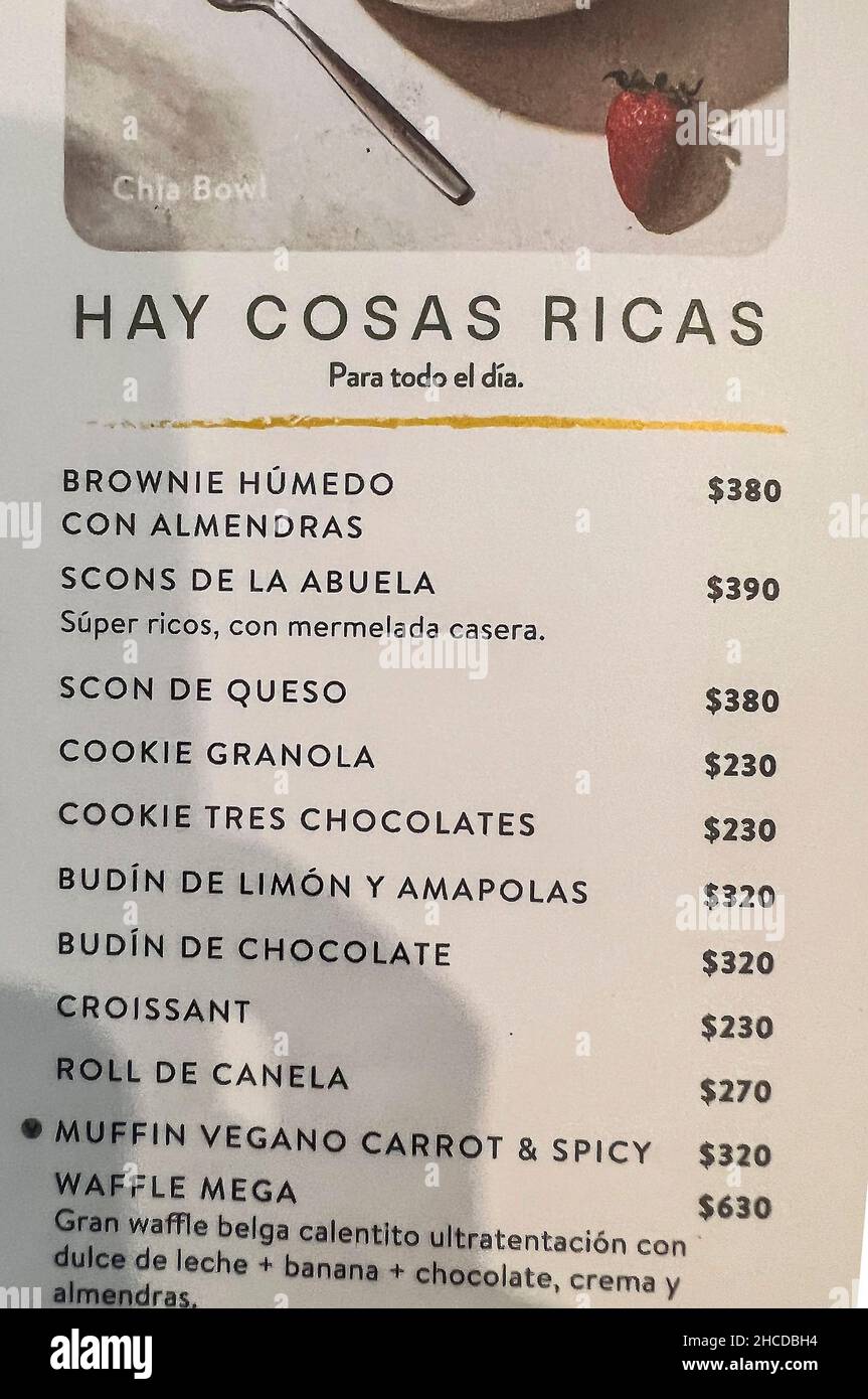 Foreign origin words on Spanish-language menu Stock Photo - Alamy