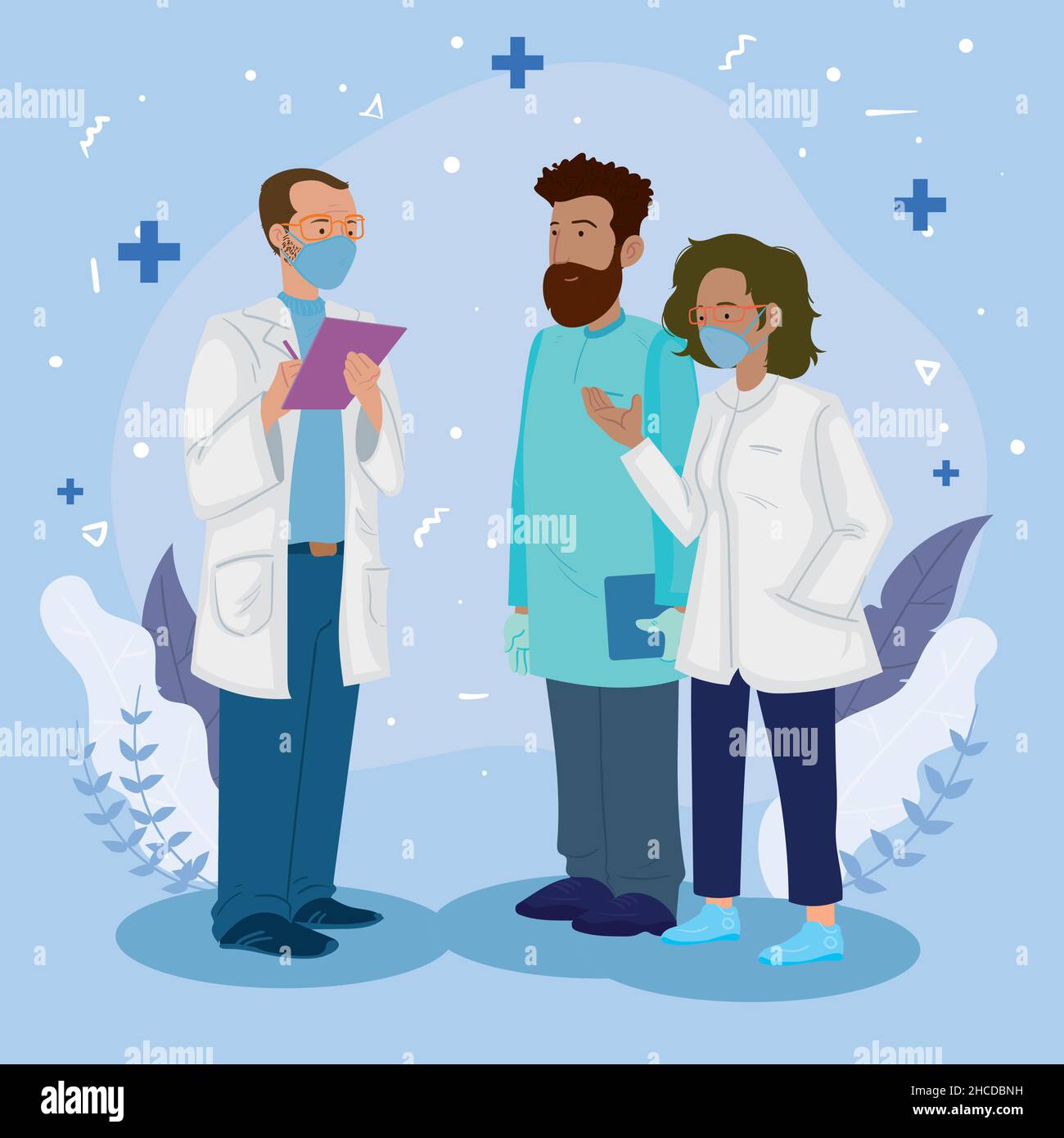 three doctors card over blue Stock Vector Image & Art - Alamy