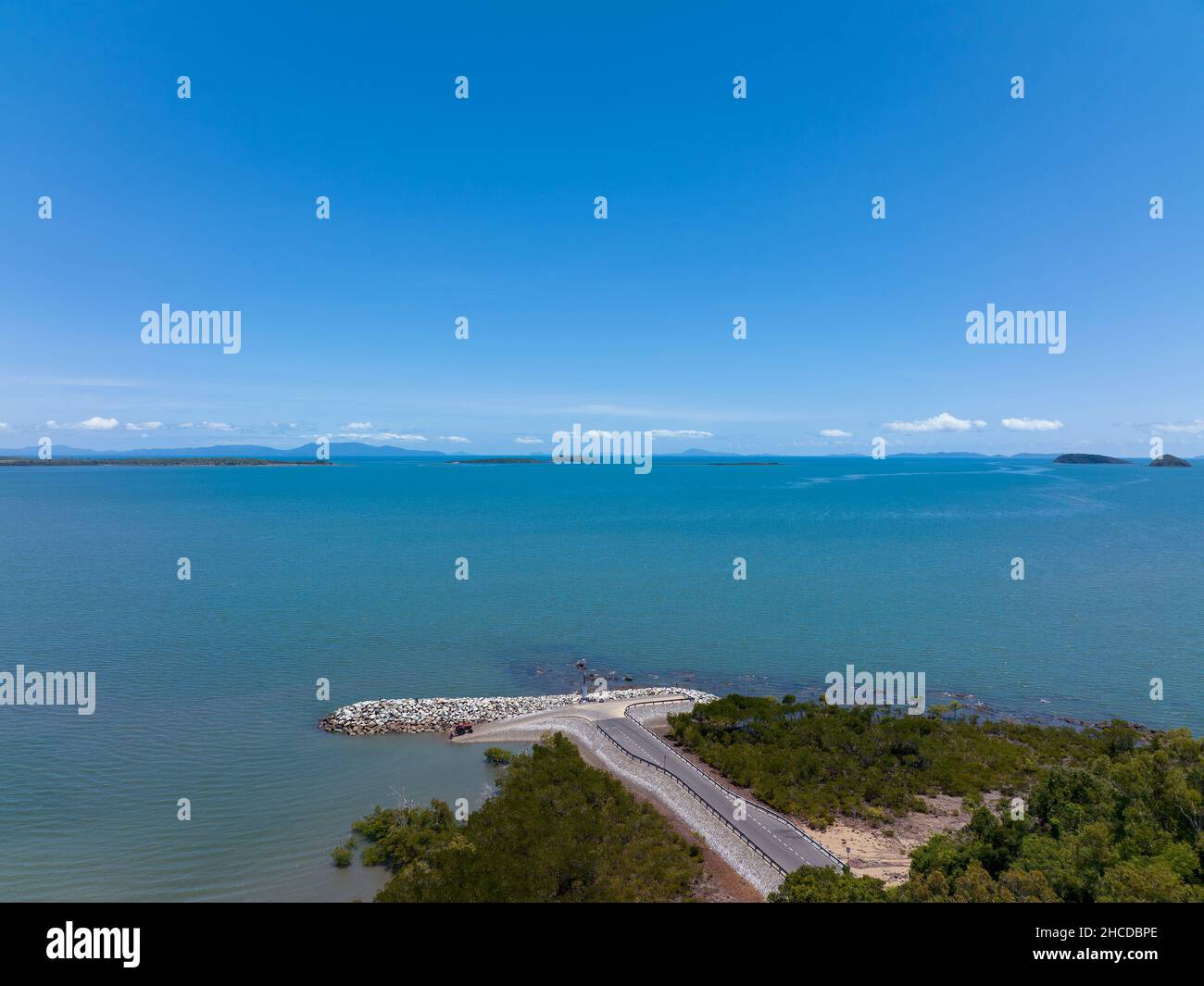 A boat ramp on the ocean towards the horizon were sea meets sky at St ...