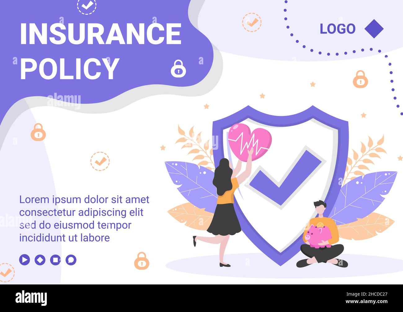 Insurance Policy Brochure Template Flat Design Illustration Editable of ...