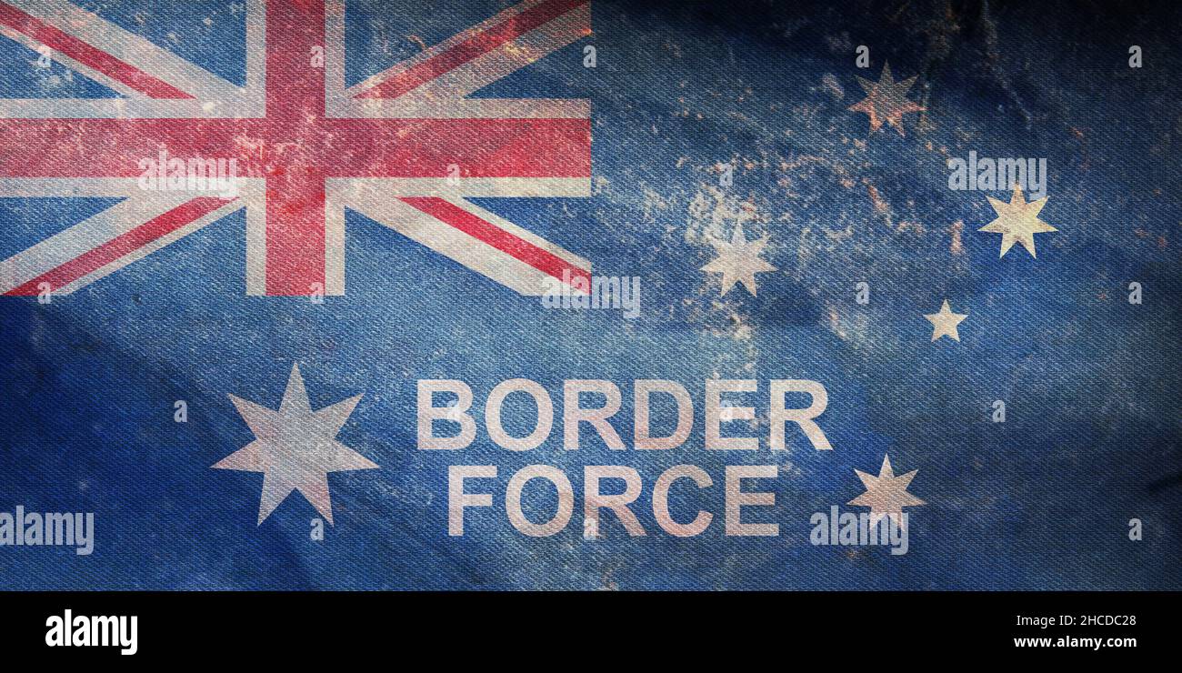 Top view of Australian Border Force 2015, Australia retro flag with ...