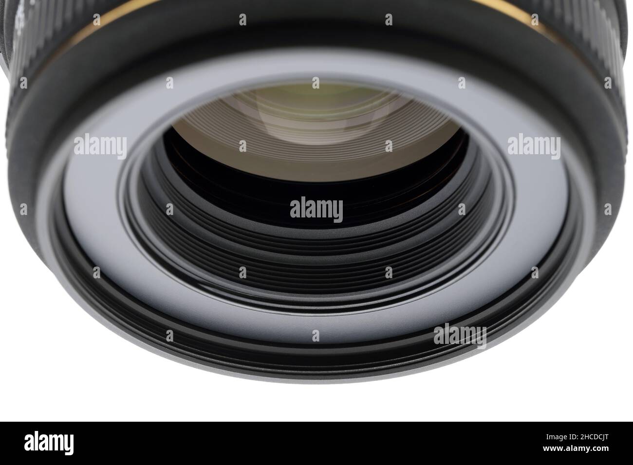 Close up of lens glass for camera lens in studio light on white ...