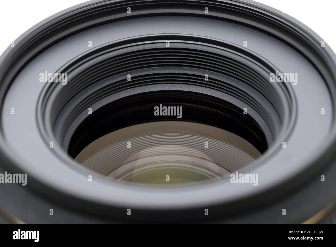 Close up of lens glass for camera lens in studio light on white ...