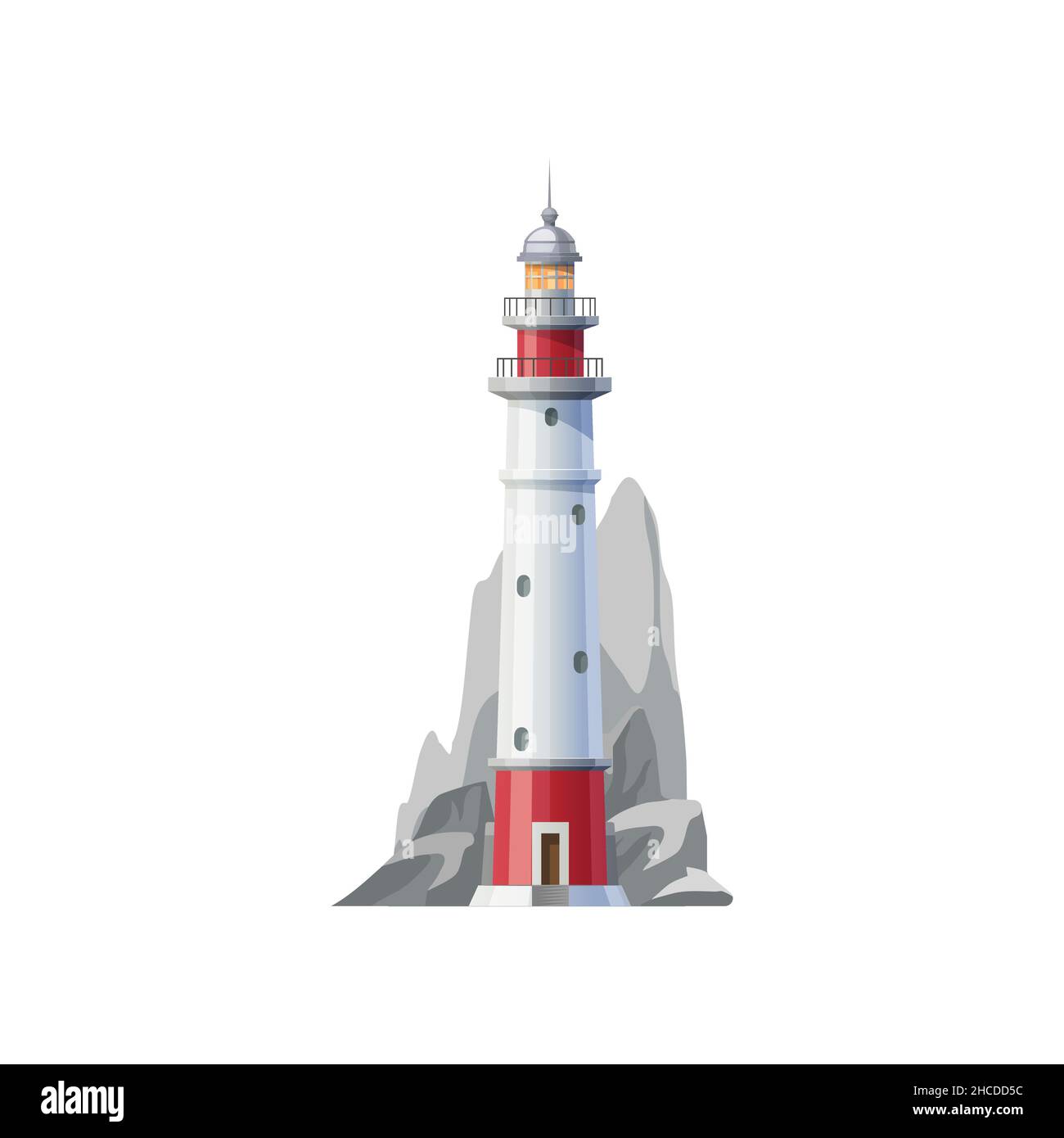 Sea lighthouse, coast searchlight or beacon tower and light house ...