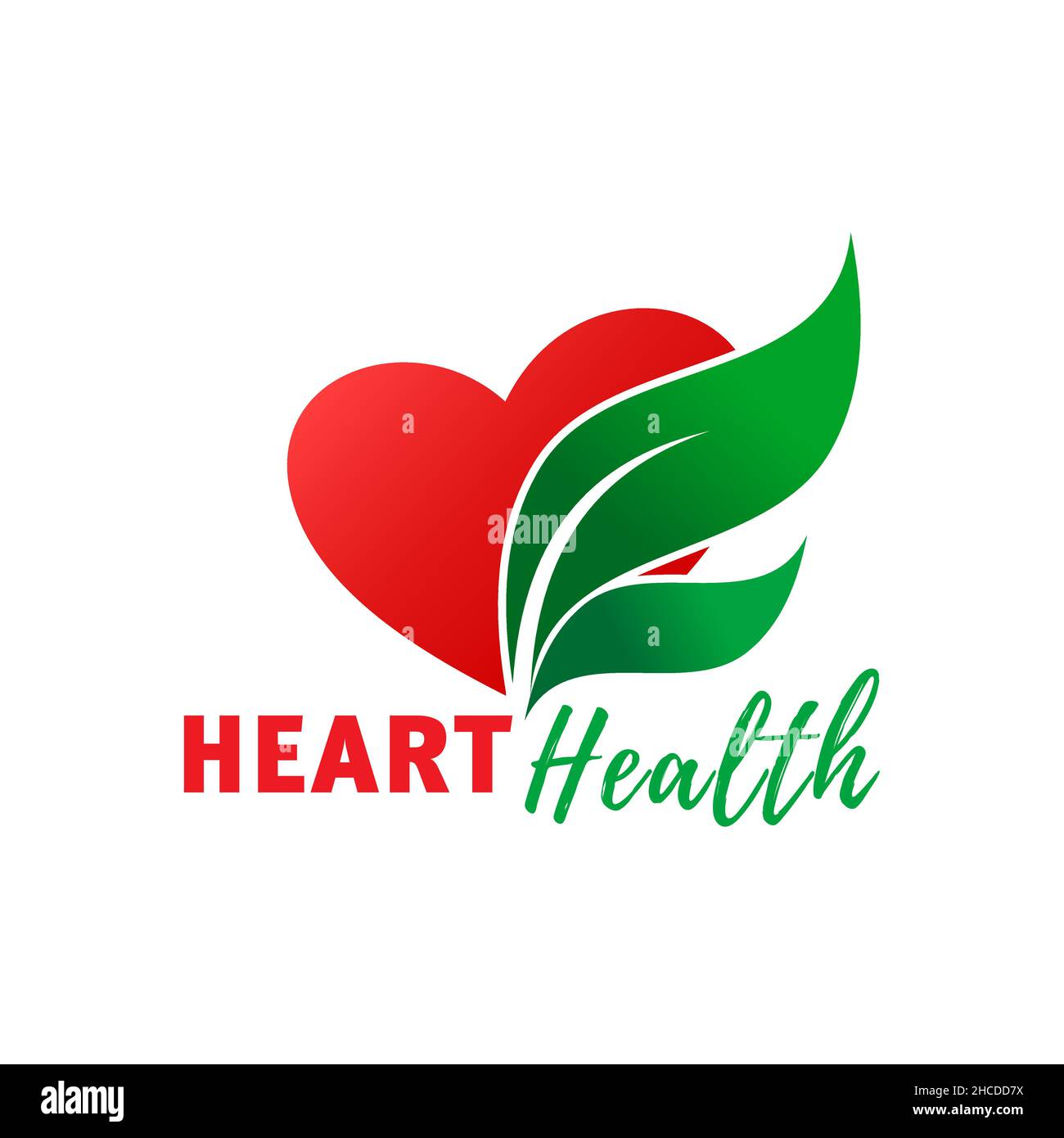 Heart health icon with green leaf. Heart surgery clinic, cardiology ...