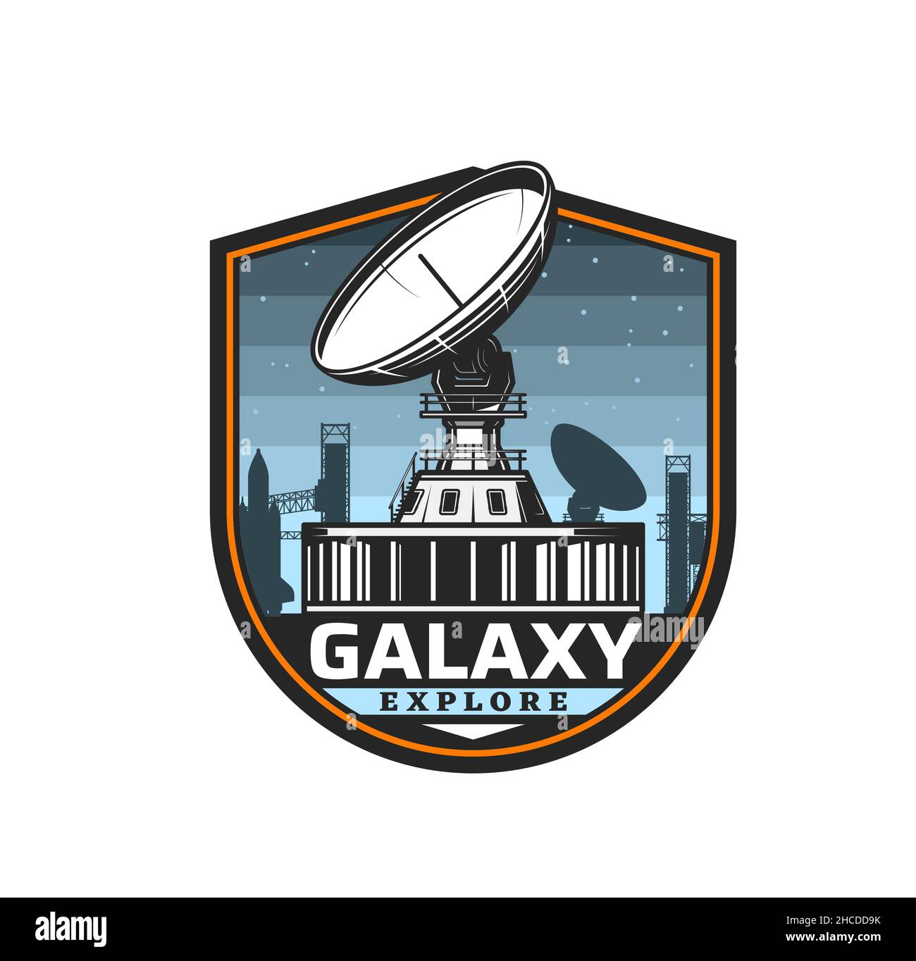 Space telescope icon, galaxy planets exploration and astronomy station ...