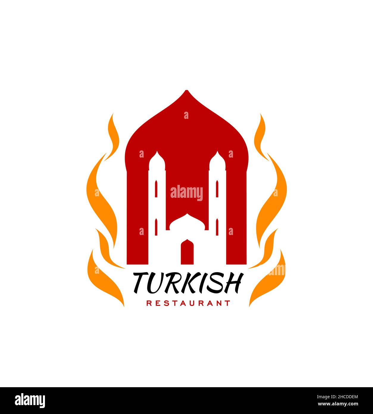 Turkish cuisine restaurant icon hot flames for kebab or doner, vector ...