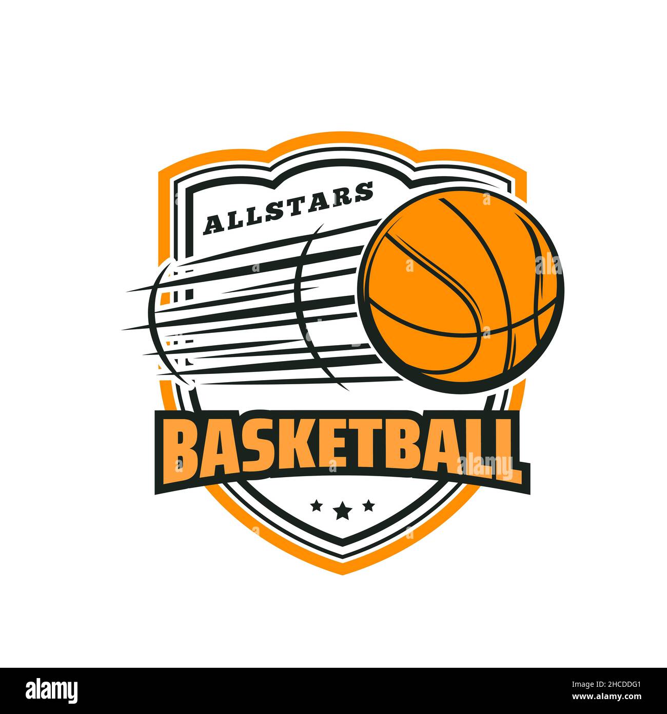 Basketball sport icon with vector flying ball on heraldic shield. Sport ...
