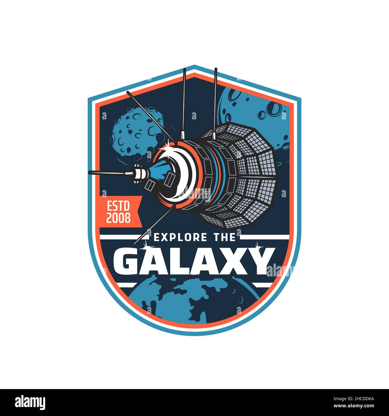 Telecommunication space satellite icon, galaxy orbital station or ...