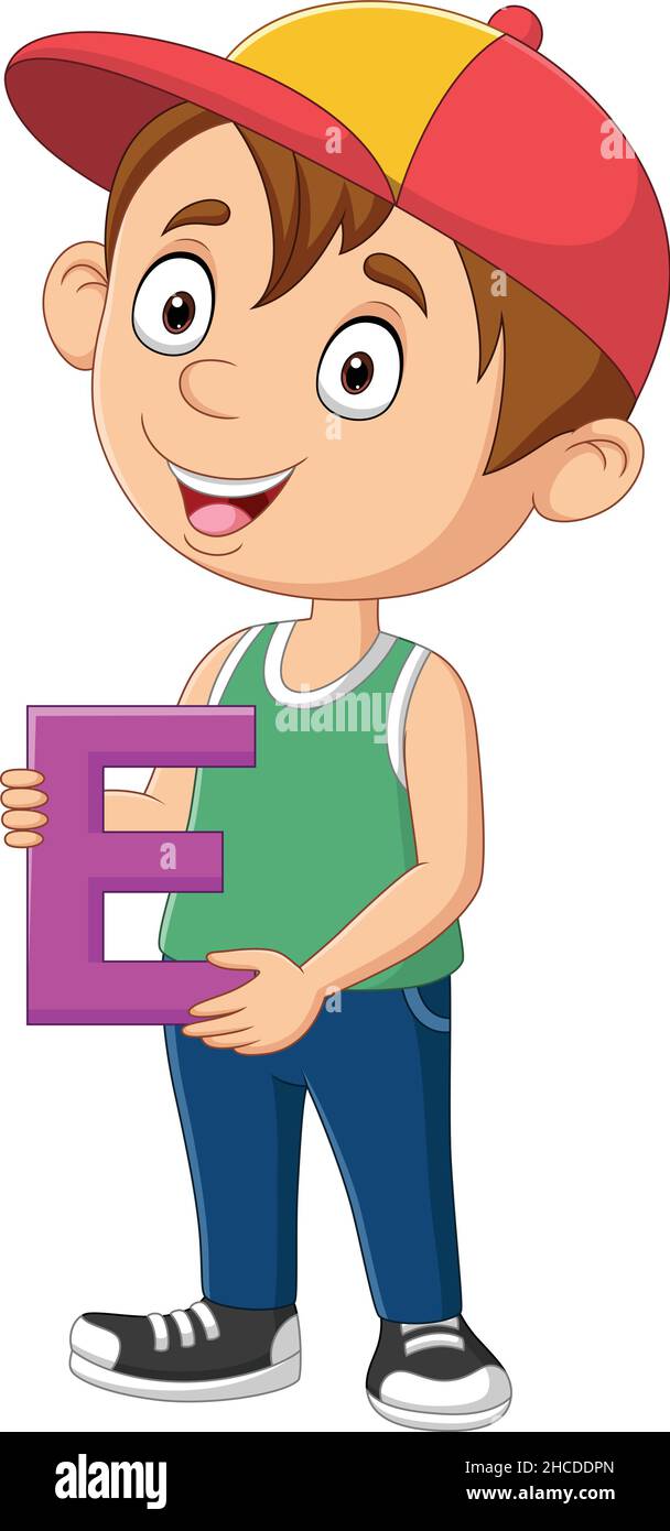 Little boy cartoon holding alphabet letter E Stock Vector Image & Art ...