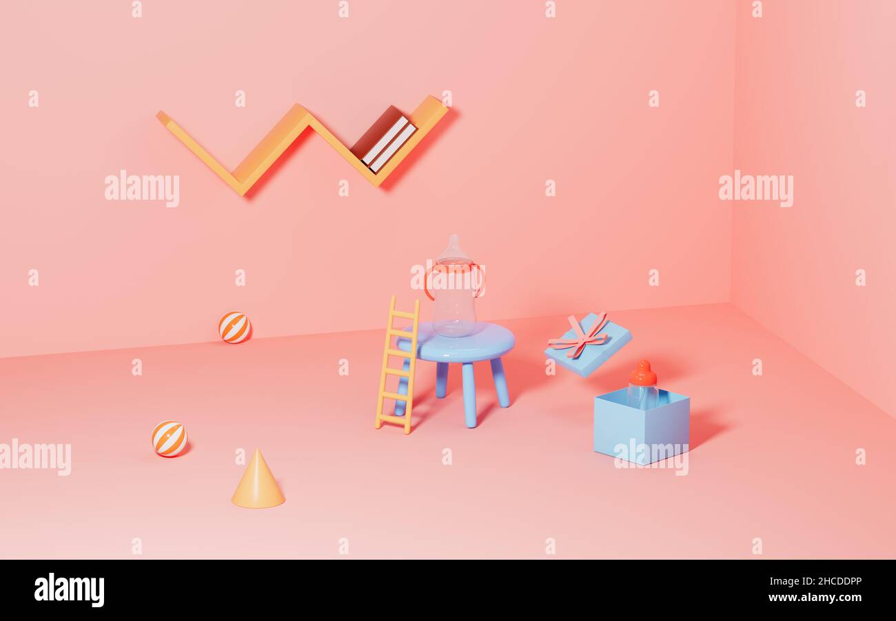 Empty stage and cartoon room, 3d rendering. Computer digital drawing ...