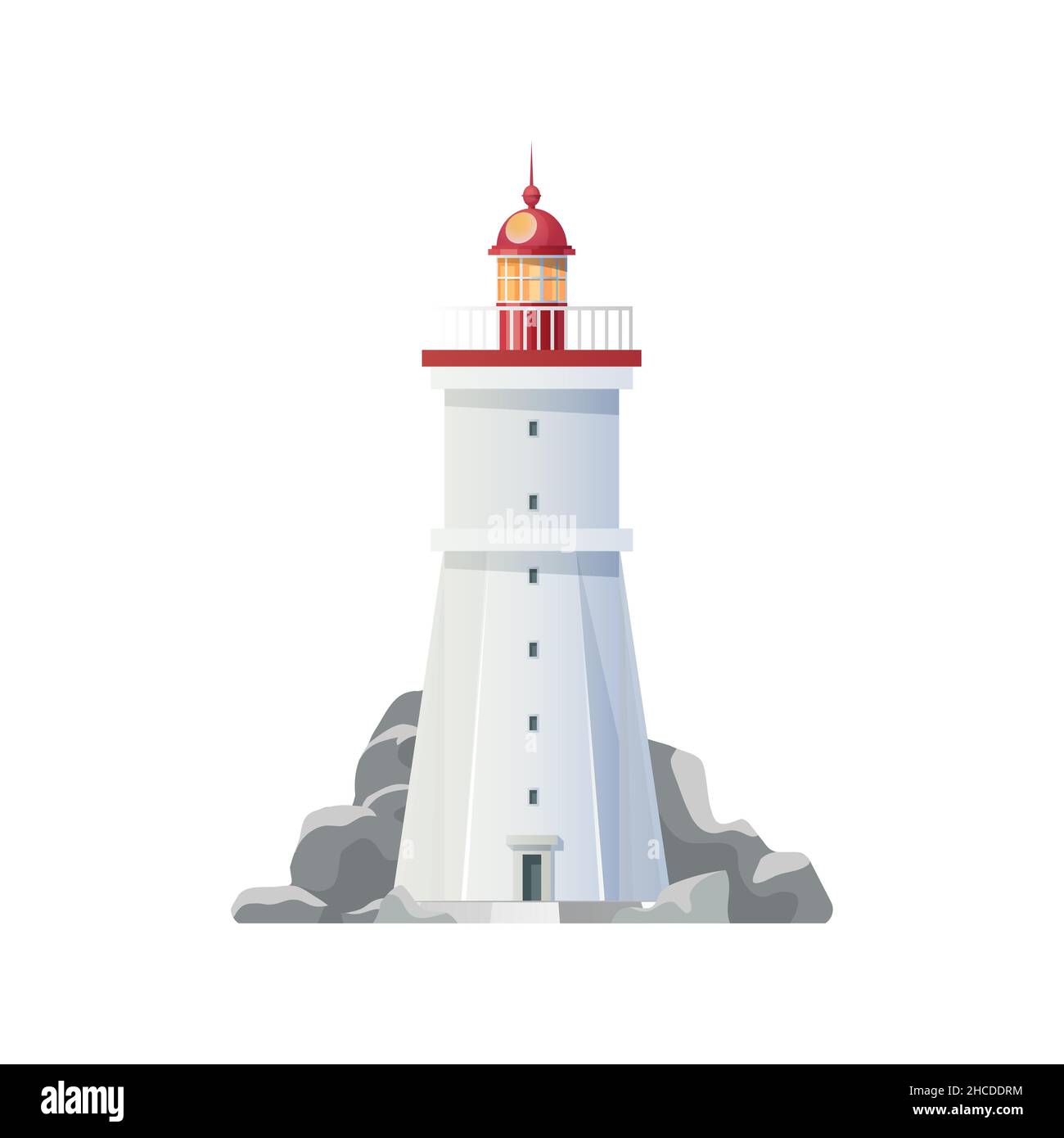 Sea lighthouse icon of isolated vector beacon tower and ocean beach ...