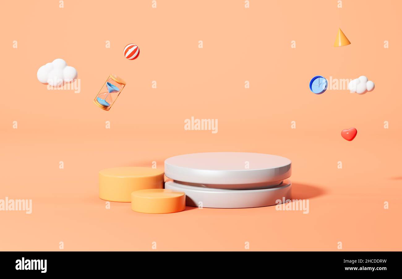 Empty stage with orange background, 3d rendering. Computer digital ...