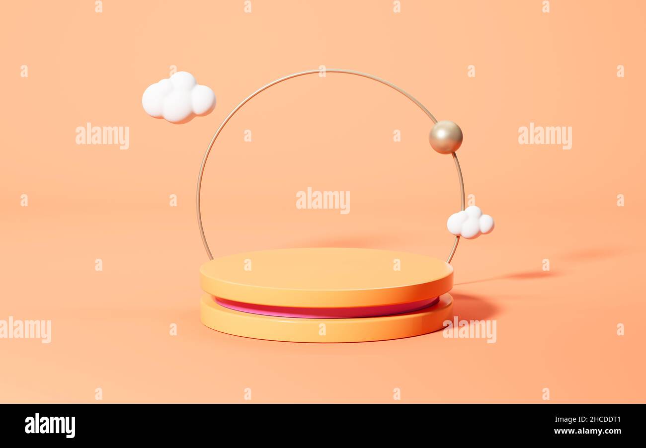 Empty stage with orange background, 3d rendering. Computer digital ...