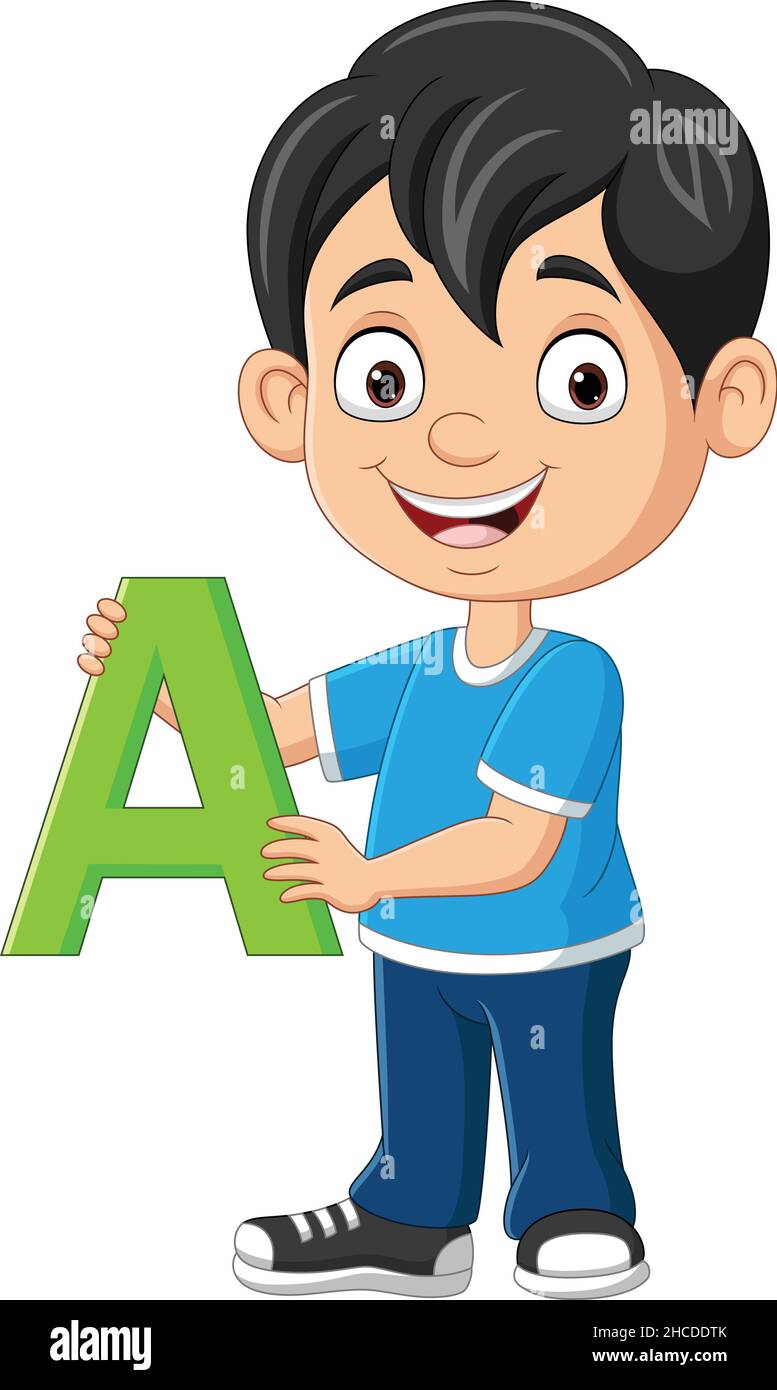 Little boy cartoon holding alphabet letter A Stock Vector Image & Art ...