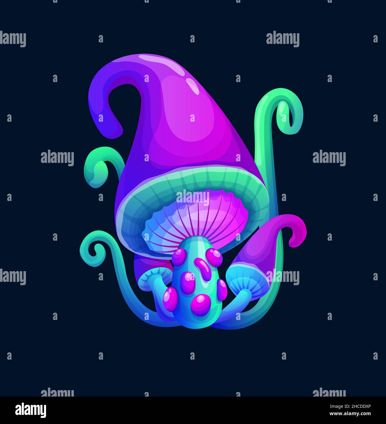 Fantasy magic purple and green mushroom. Vector alien fungus with ...