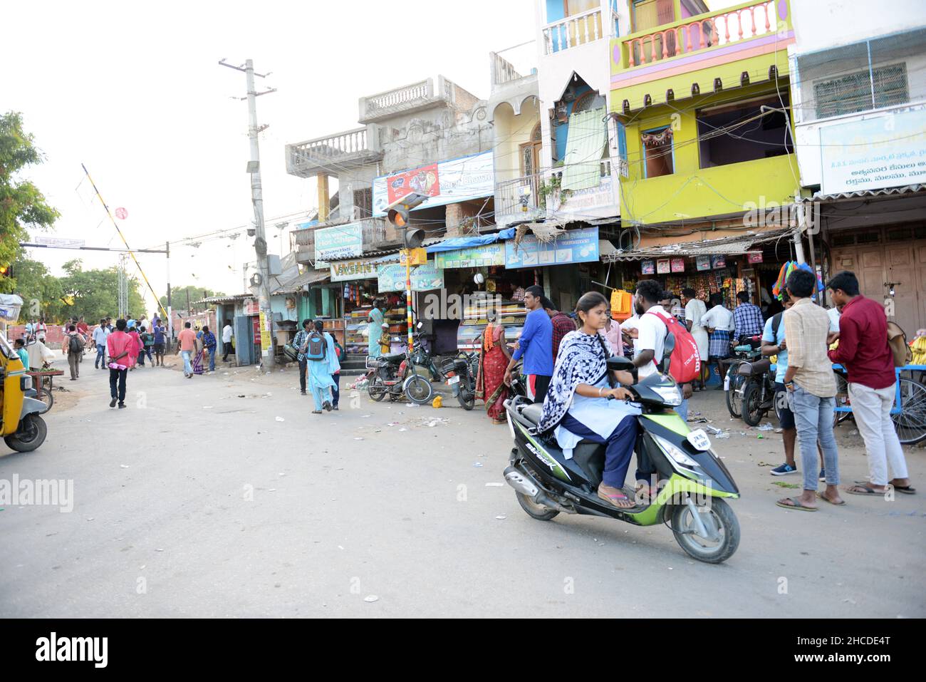 The colorful market on the main street in Kuppam, Andhra Pradesh, India ...