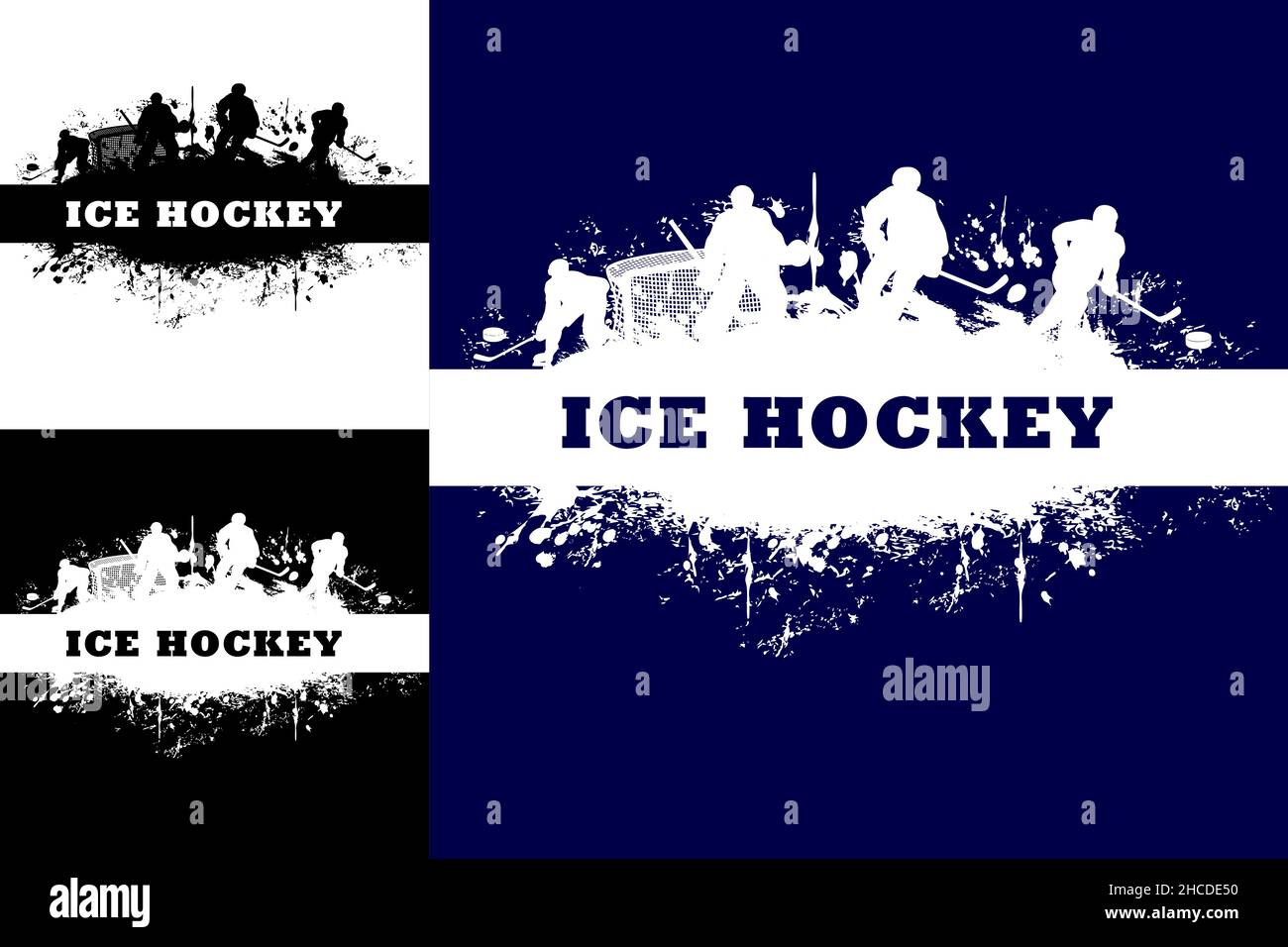 Ice hockey sport grunge posters with hockey players. Ice hockey ...