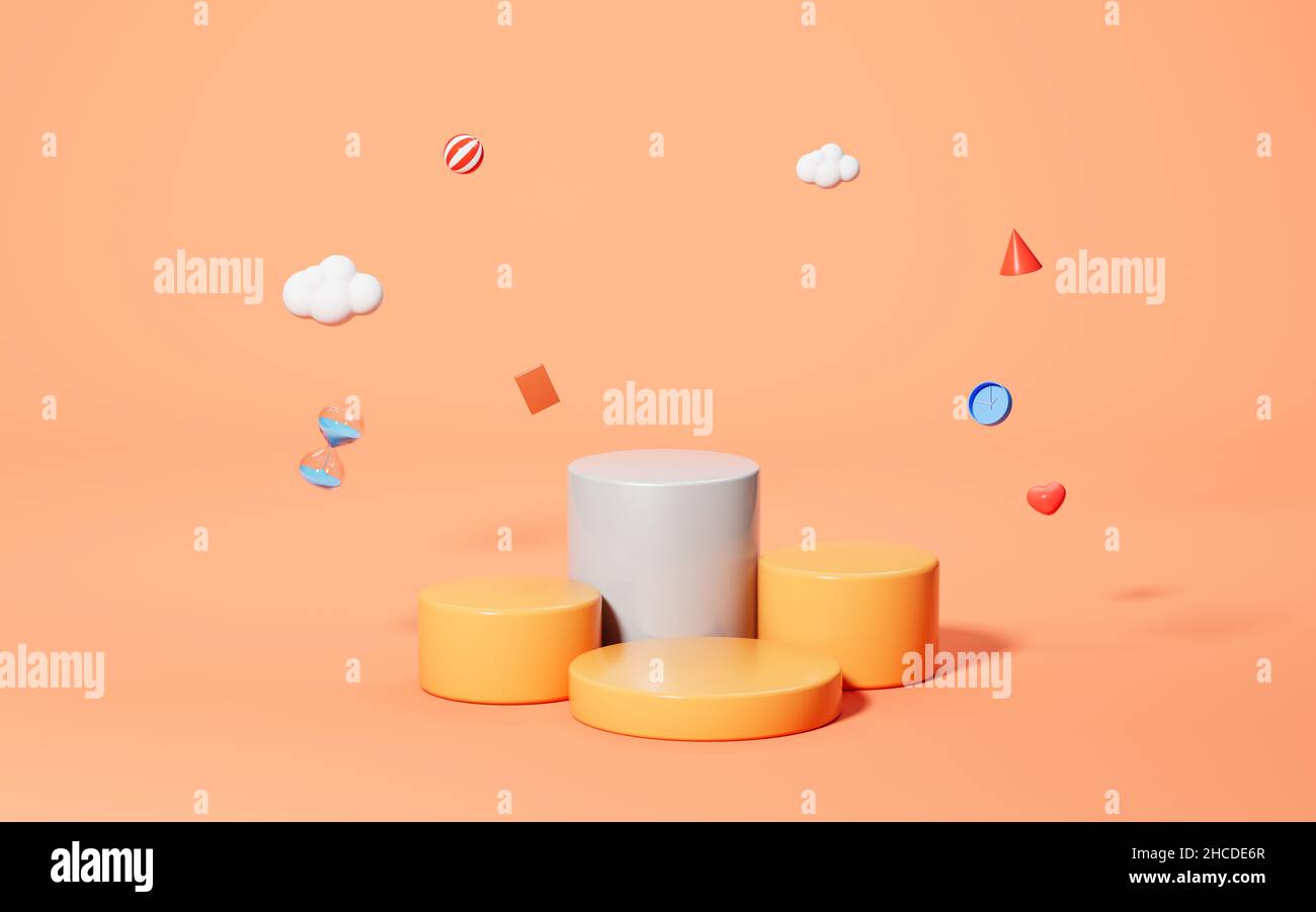 Empty stage with orange background, 3d rendering. Computer digital ...