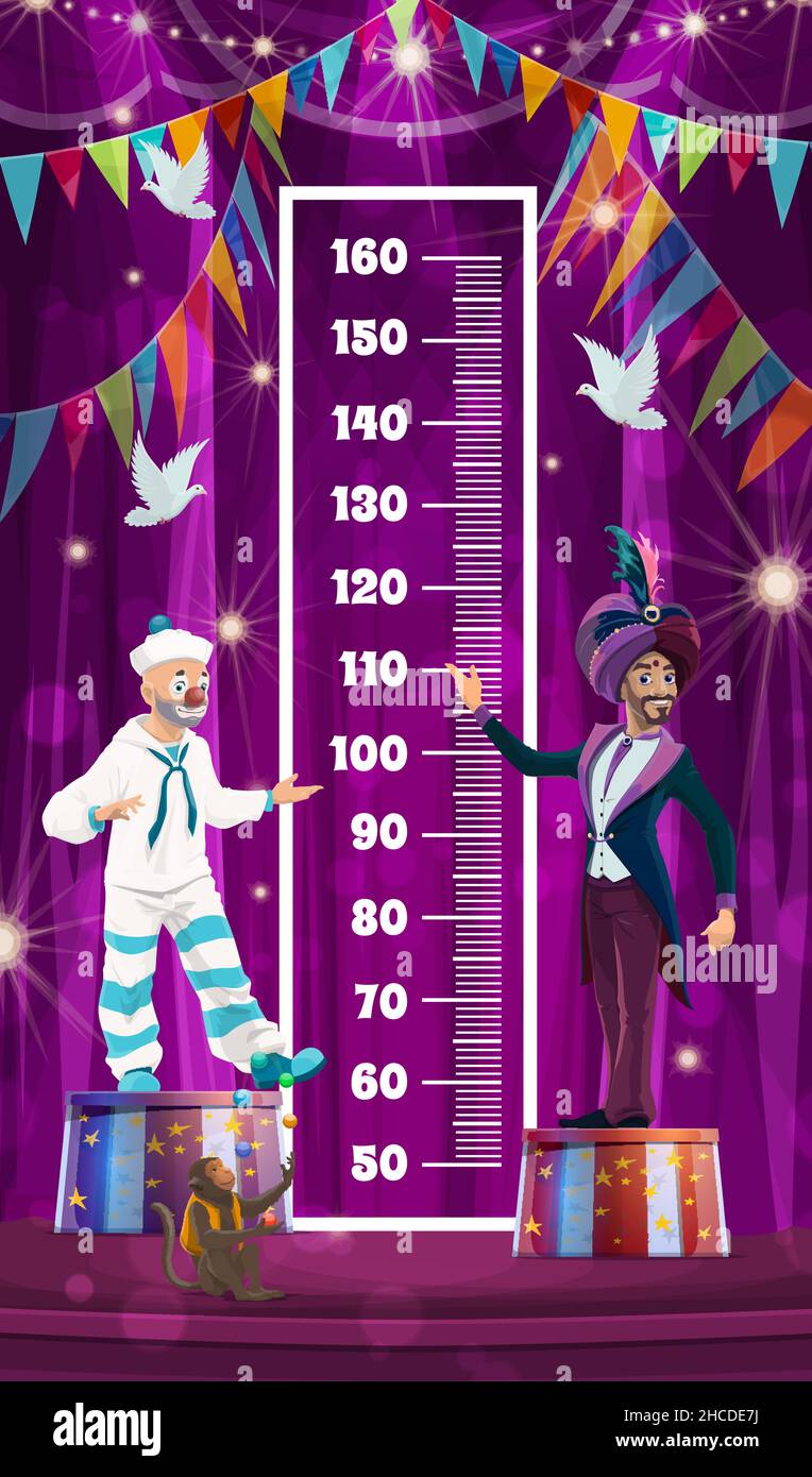 Kids height chart with cartoon circus growth measure meter ruler ...