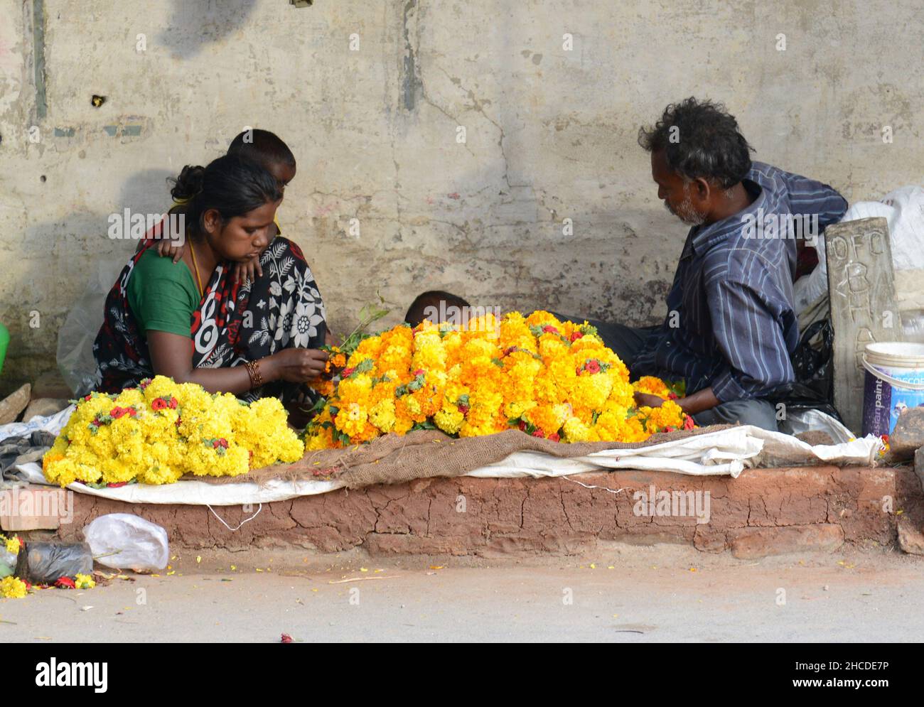 A colorful flower market in Kuppam, Andhra Pradesh, India Stock Photo ...