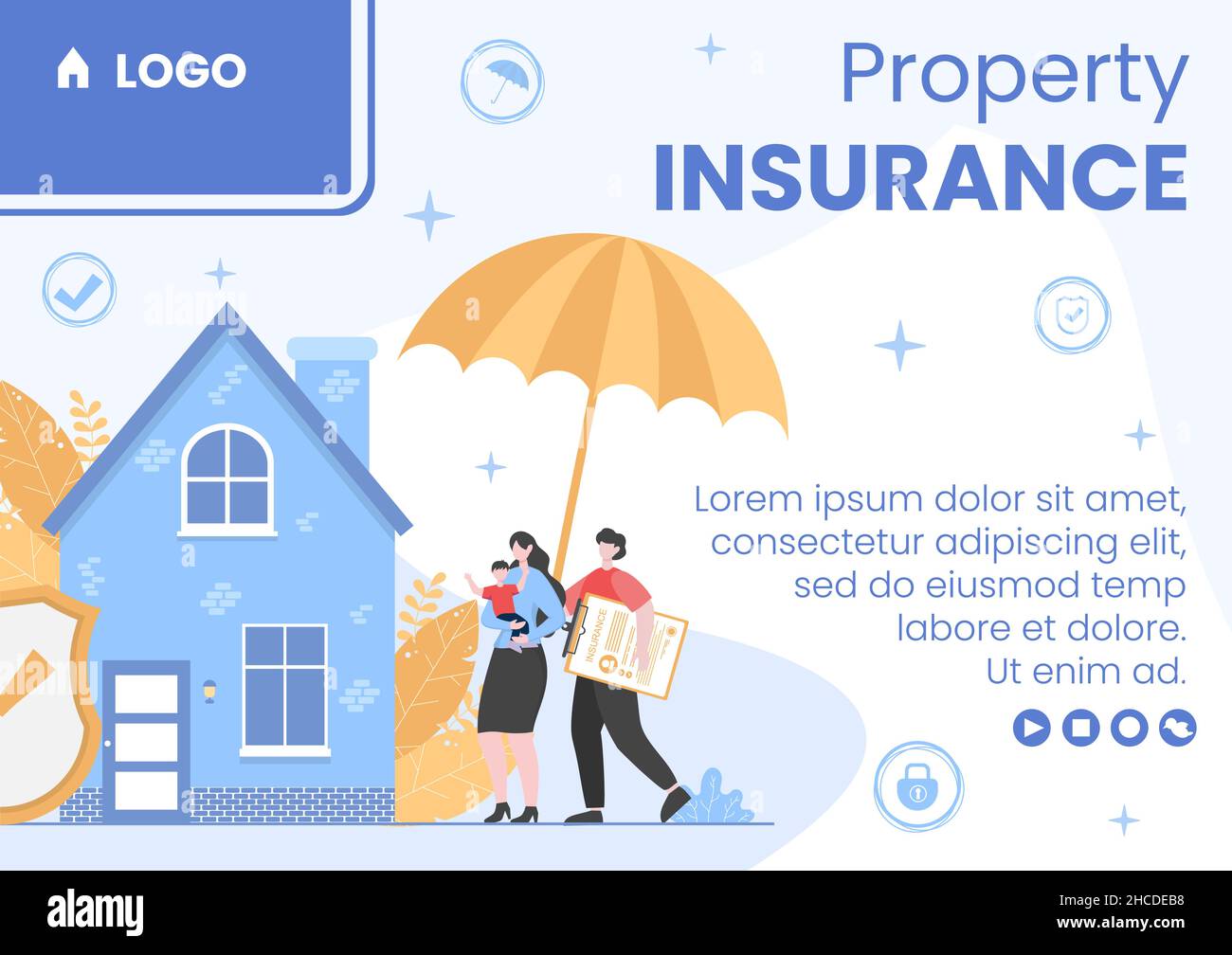Property and Home Insurance Brochure Template Flat Design Illustration ...