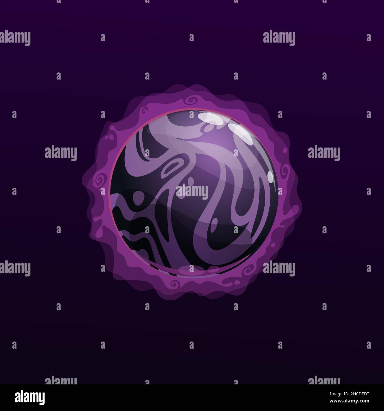 Mysterious dark purple planet with fire flames, vector space and ...
