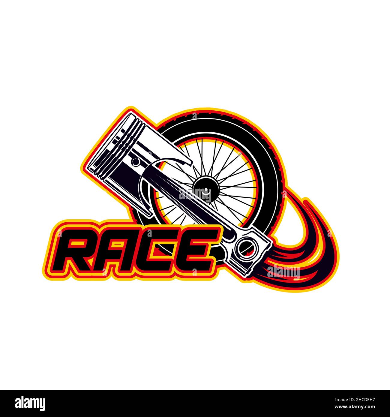 Racing icon wheel and piston, vector emblem for car race isolated on ...