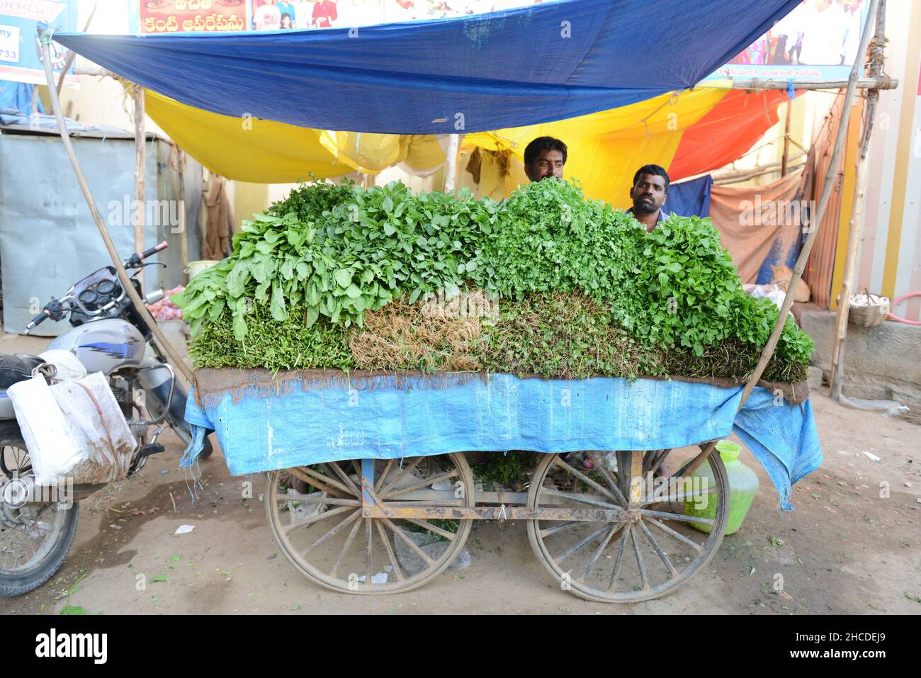 The colorful market on the main street in Kuppam, Andhra Pradesh, India ...