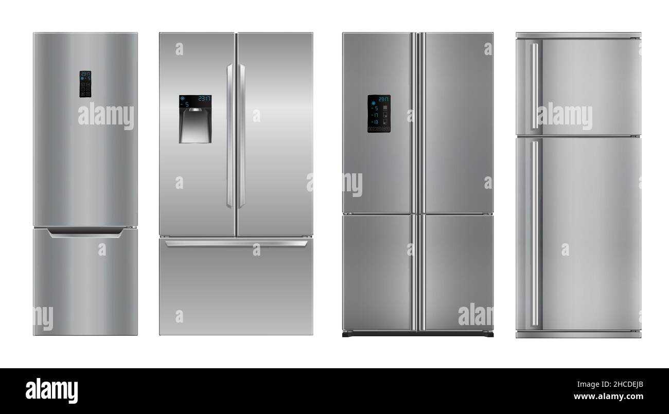 Realistic modern kitchen refrigerators, isolated fridge machine ...